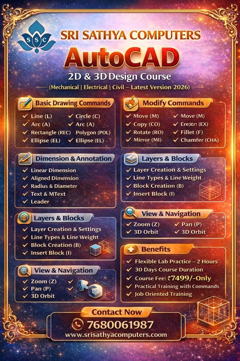 Auto CAD 2D & 3D - srisathyacomputers.com
